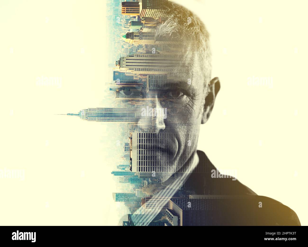 Hell turn this city on its head. Multiple exposure portrait of a ...