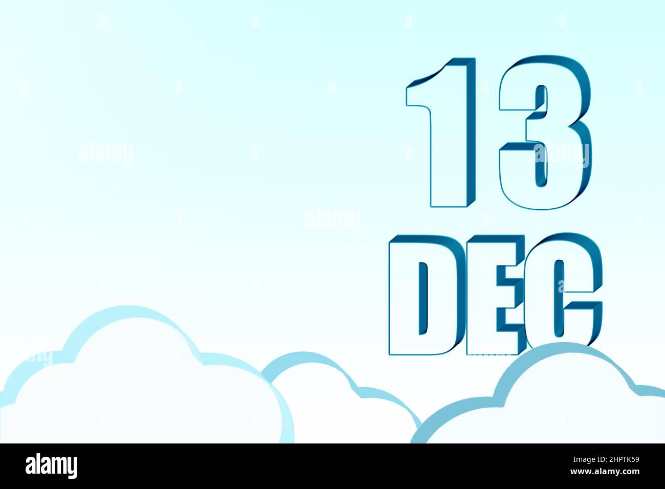 13th day of December. 3d calendar with the date of 13 December on blue ...