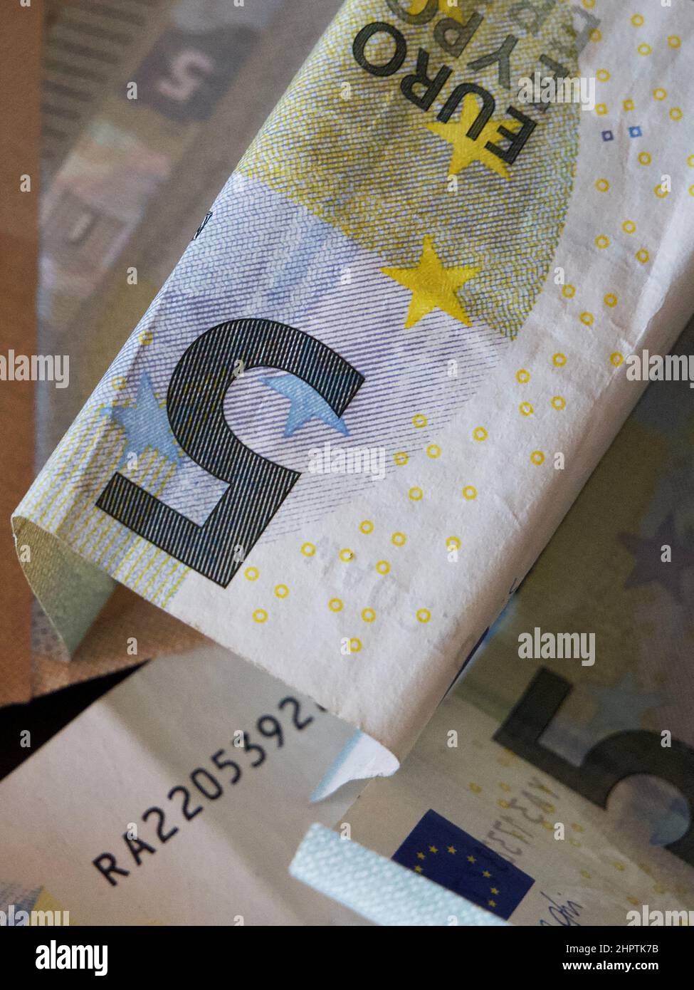 European paper money close-up. A fragment of a 5 euro banknote Stock ...