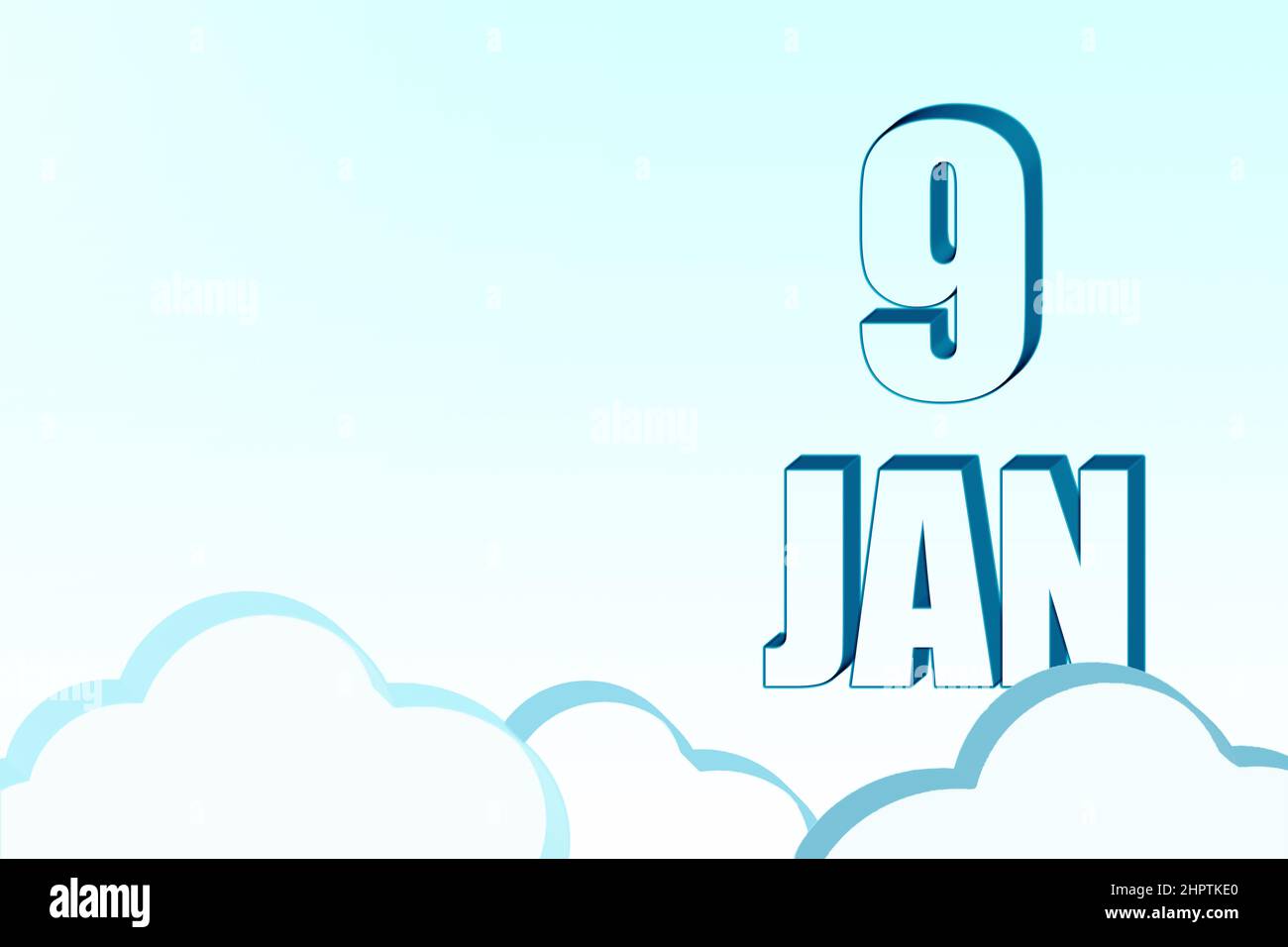 9th day of January. 3d calendar with the date of 9 January on blue sky ...