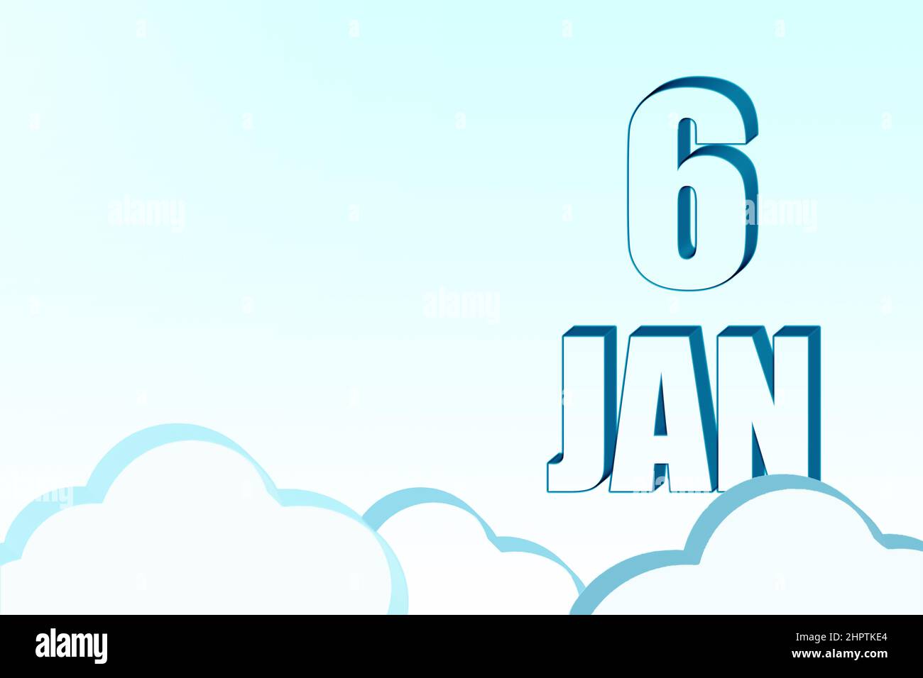 6th day of January. 3d calendar with the date of 6 January on blue sky ...