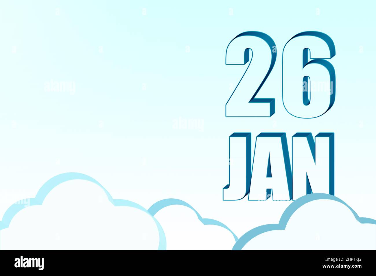 26th day of January. 3d calendar with the date of 26 January on blue ...