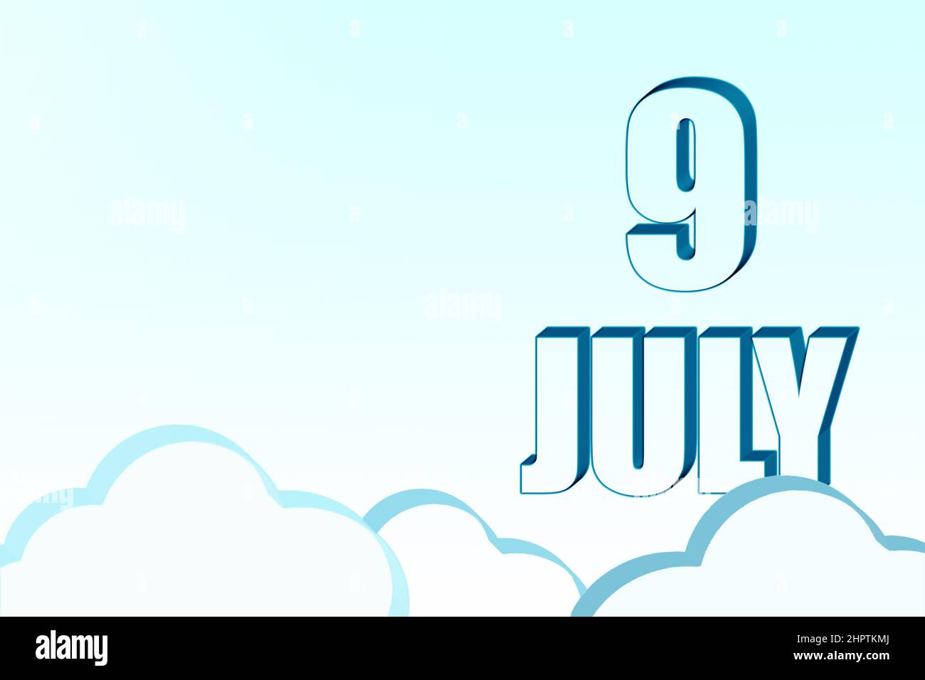 9th day ofJuly. 3d calendar with the date of 9July on blue sky with ...
