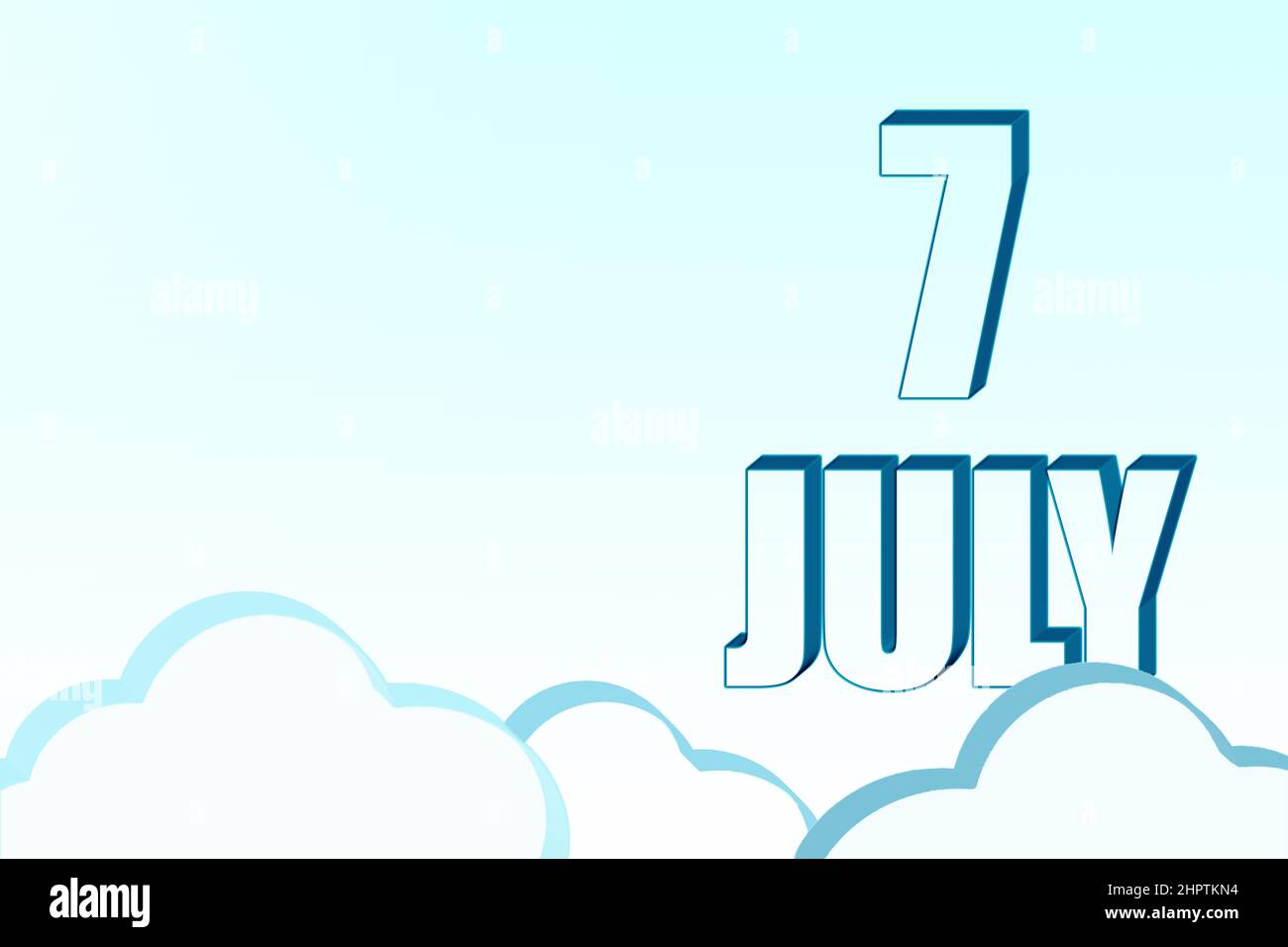 7th day ofJuly. 3d calendar with the date of 7July on blue sky with ...