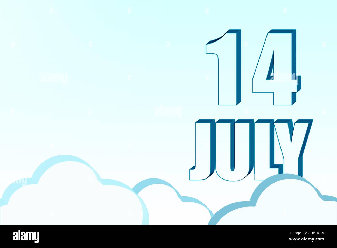 14th day ofJuly. 3d calendar with the date of 14July on blue sky with ...