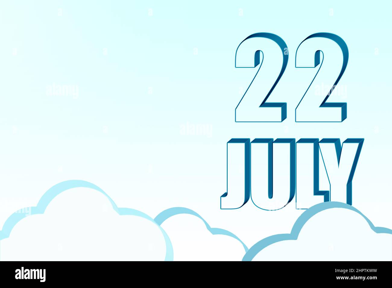 22nd day ofJuly. 3d calendar with the date of 22July on blue sky with ...