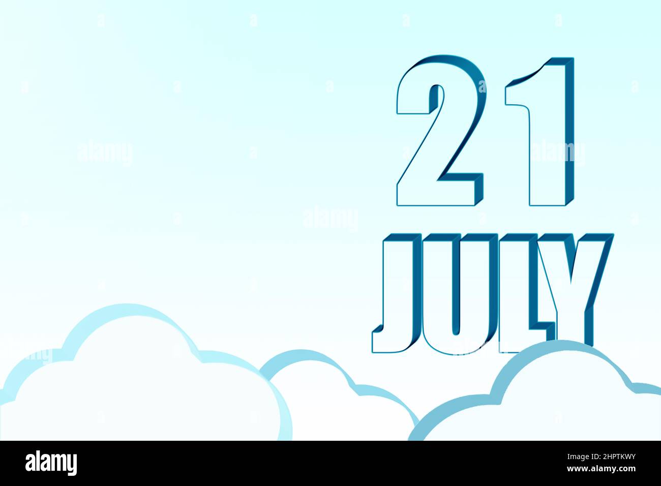 21st day ofJuly. 3d calendar with the date of 21July on blue sky with ...