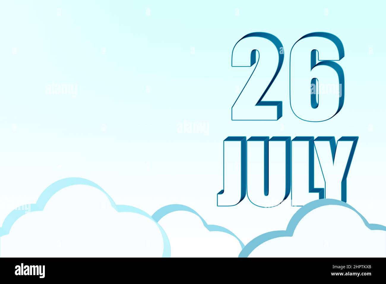 26th day ofJuly. 3d calendar with the date of 26July on blue sky with ...
