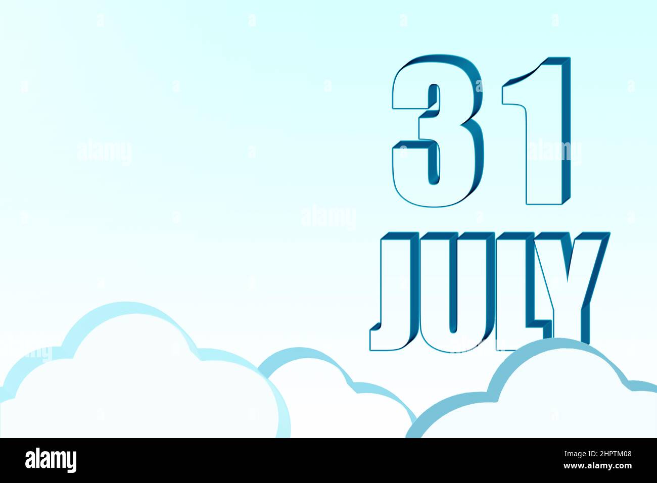 31st day ofJuly. 3d calendar with the date of 31July on blue sky with ...