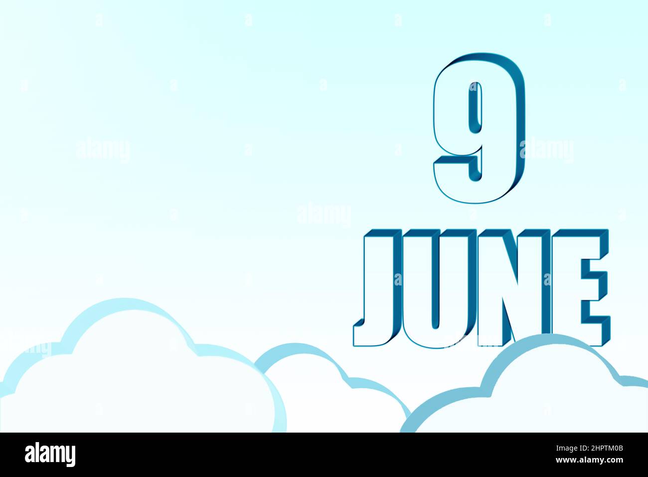 9th day of June. 3d calendar with the date of 9 June on blue sky with ...