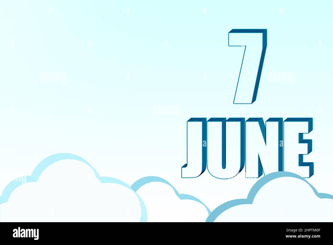 7th day of June. 3d calendar with the date of 7 June on blue sky with ...