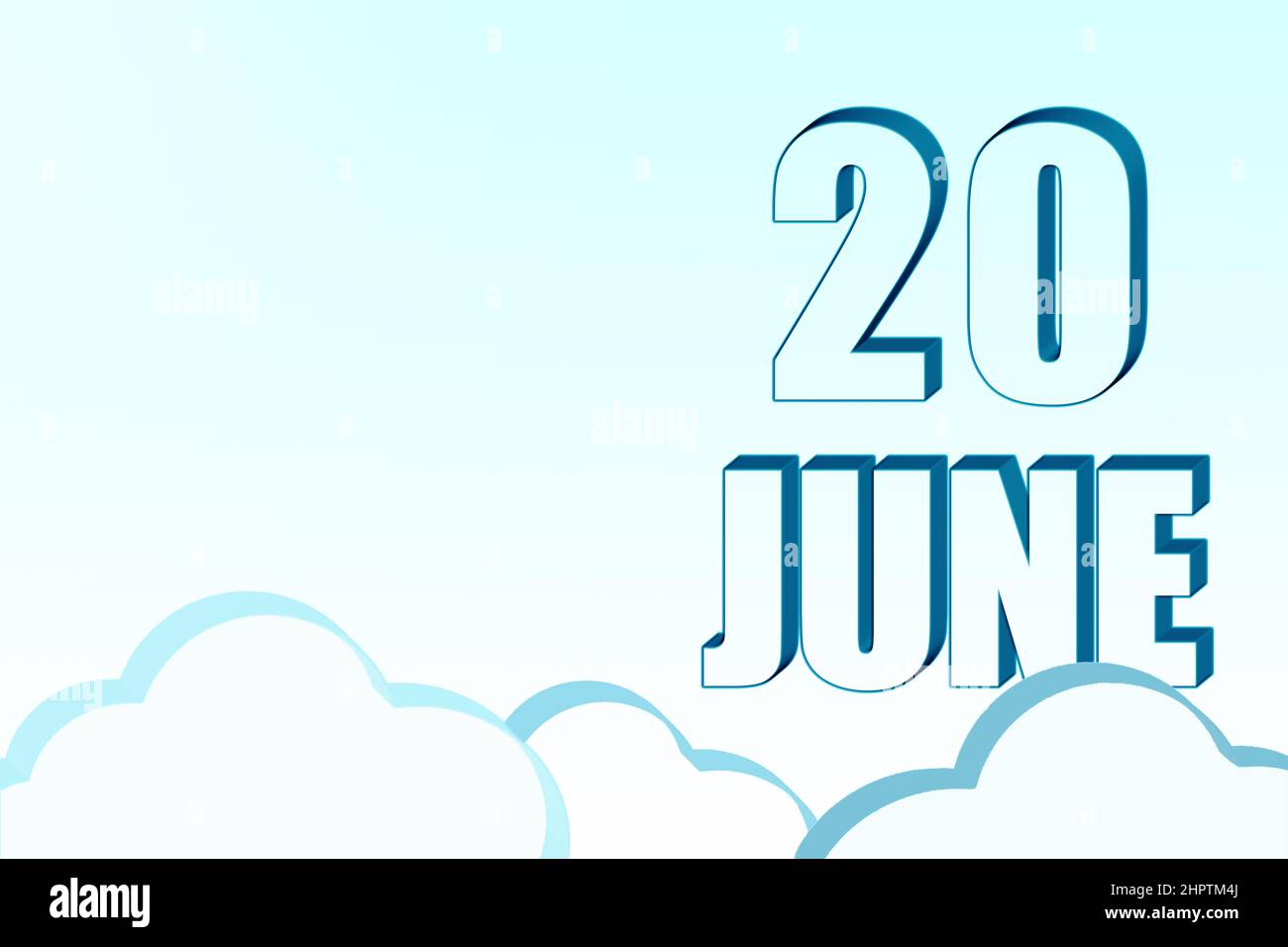 20th day of June. 3d calendar with the date of 20 June on blue sky with ...