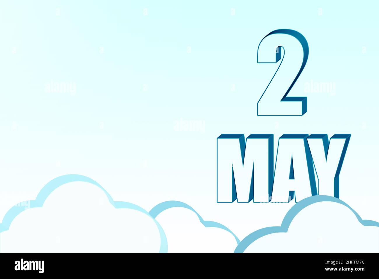 2nd day of May. 3d calendar with the date of 2 May on blue sky with ...