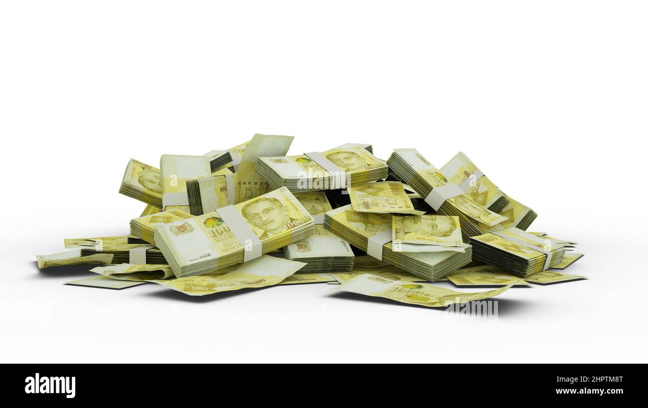 3D Rendering of Stack of Singapore dollar notes isolated on white ...