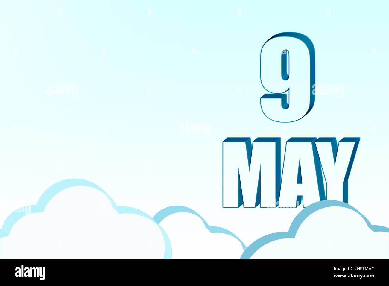 9th day of May. 3d calendar with the date of 9 May on blue sky with ...