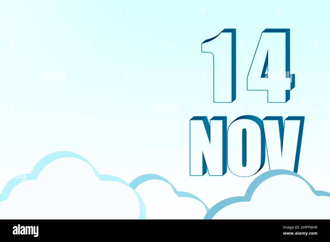 14th day of November. 3d calendar with the date of 14 November on blue ...