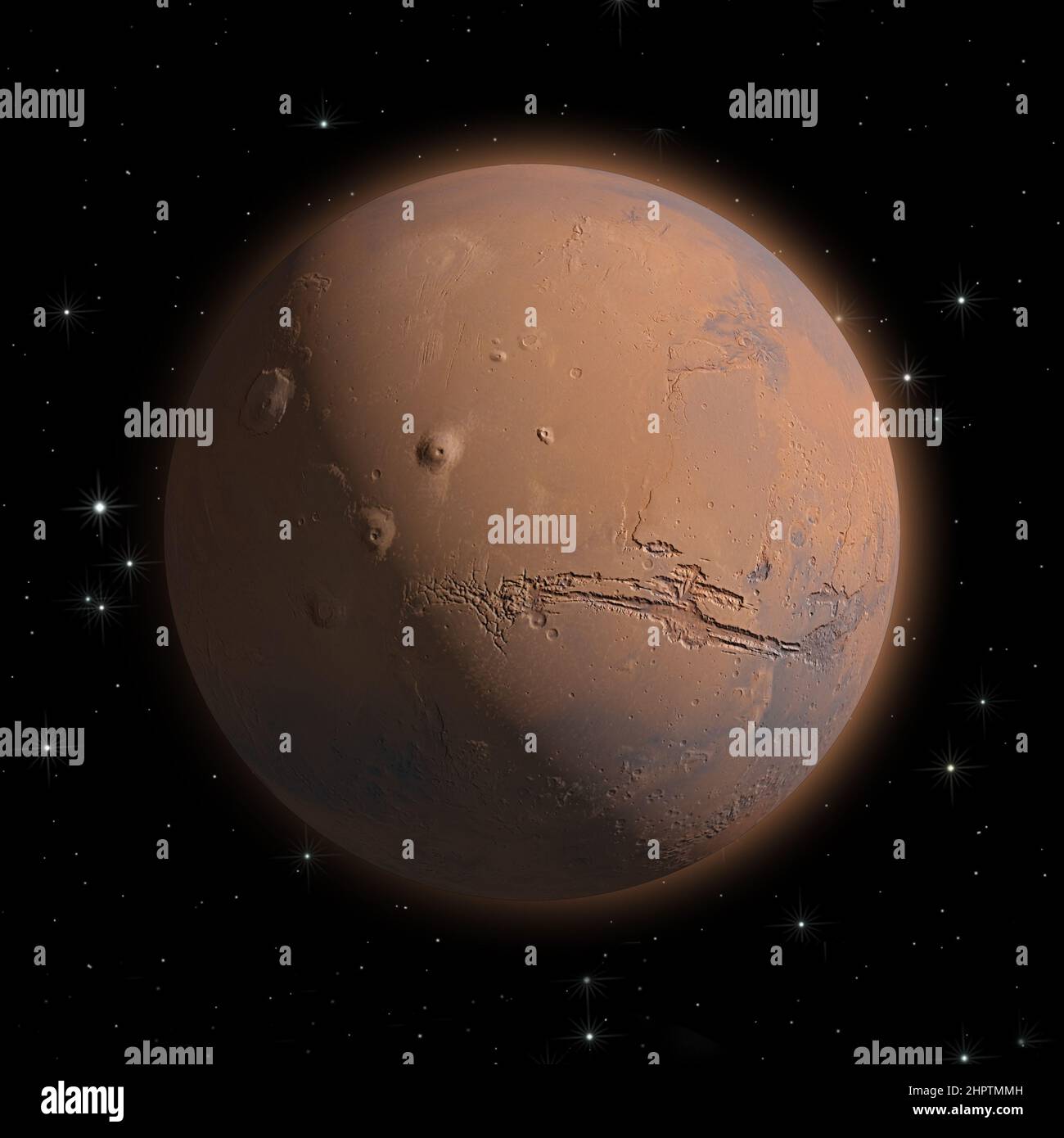 3D Mars illustration, rendered with a detailed surface, for science and ...