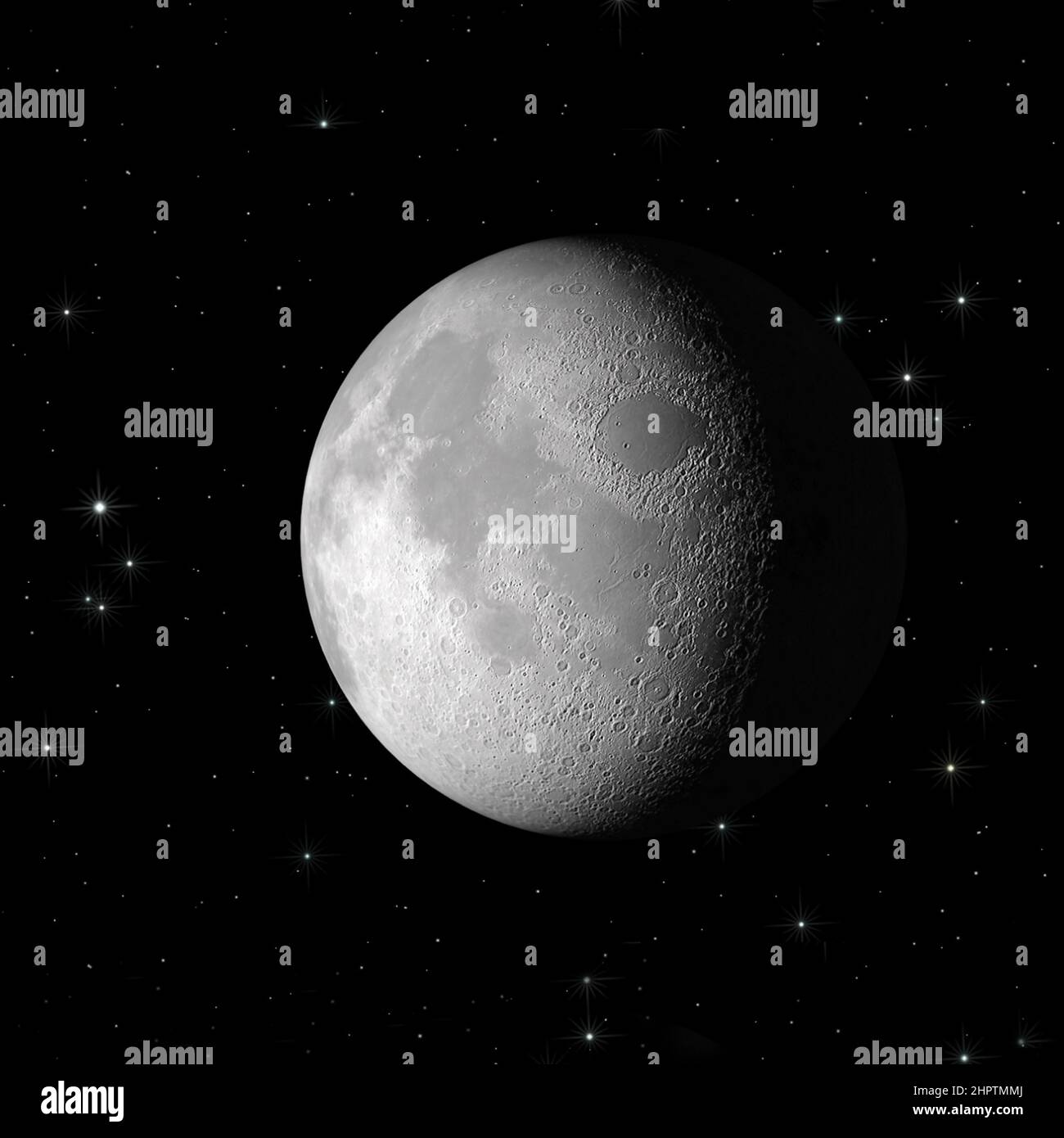 3D illustration with a detailed surface of the Moon for Lunar science ...