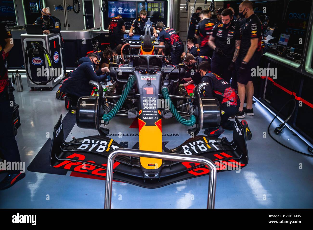Barcelona, Spain. 23rd Feb, 2022. Mechanics take care about Max ...