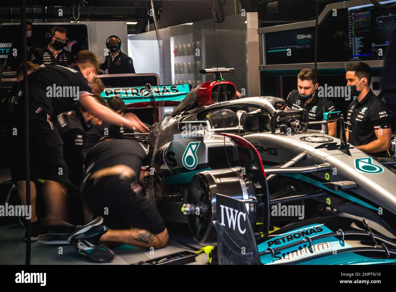 Barcelona, Spain. 23rd Feb, 2022. Mechanics take care about Lewis ...
