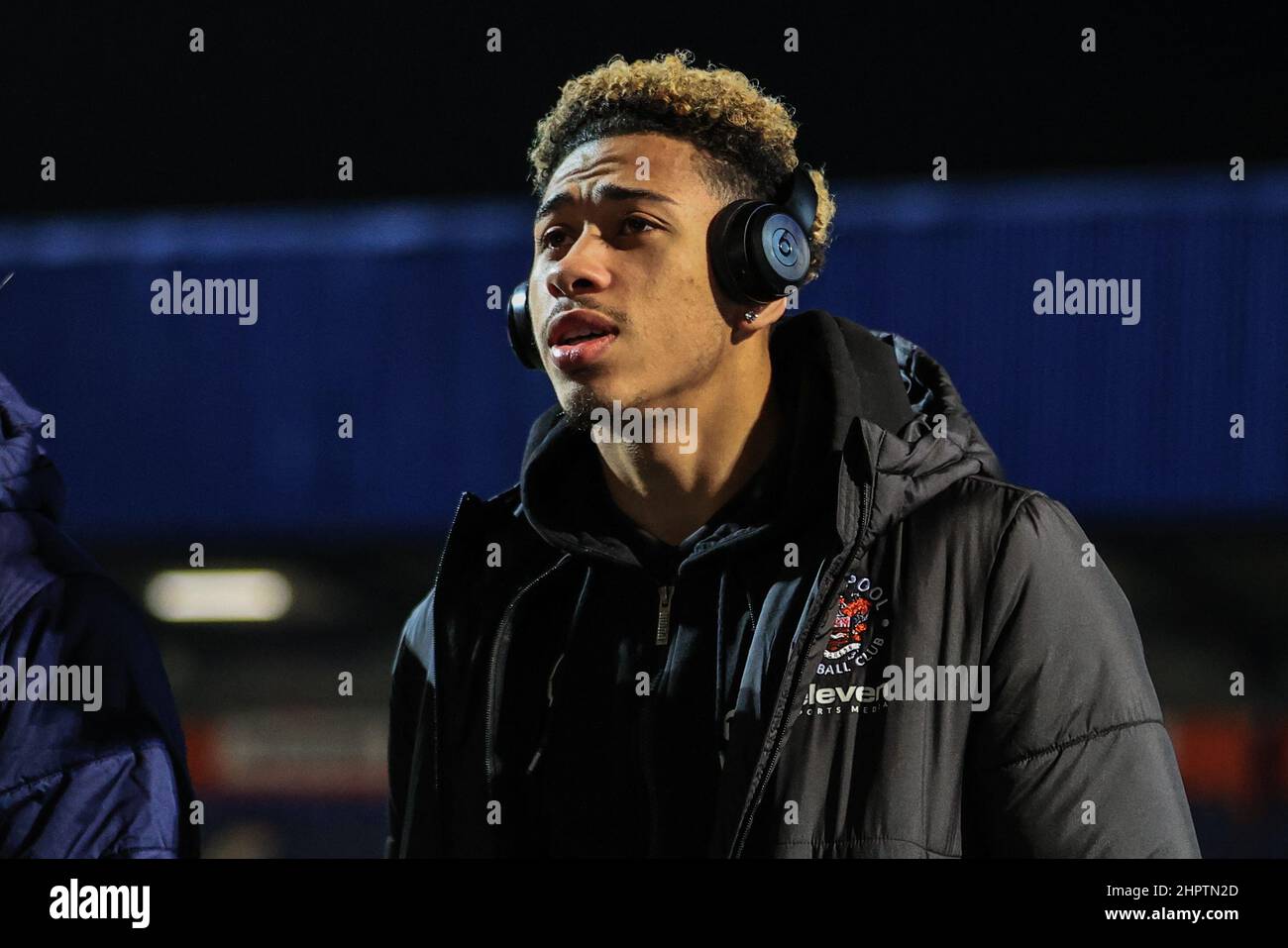 Jordan Lawrence-Gabriel #4 of Blackpool arrives at the Kiyan Prince ...