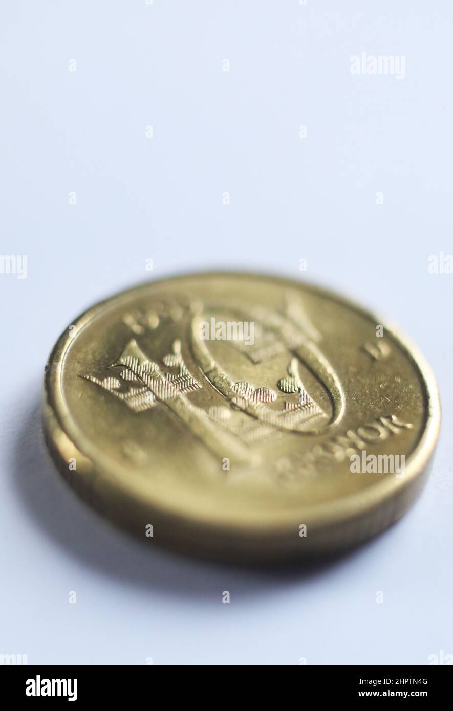 Swedish coins. A Swedish ten kroner (In Swedish: Tiokrona, guldtia ...