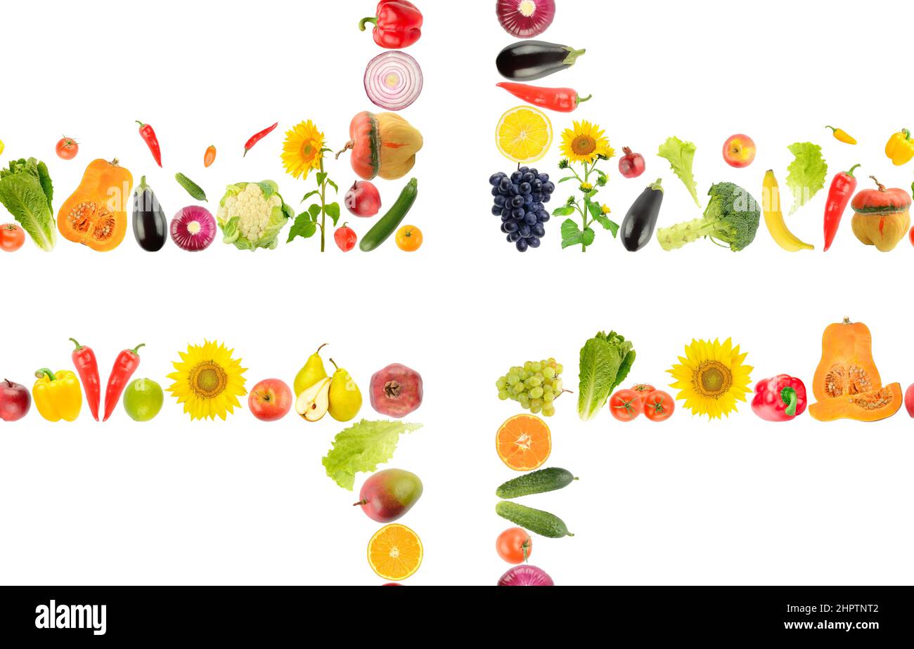 Large bright seamless pattern healthy fruits, vegetables, berries ...