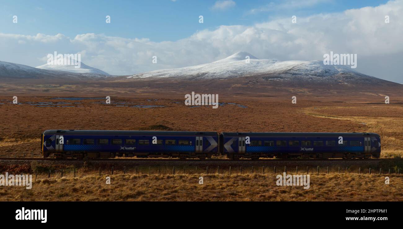 Scotrail train in Flow Country, Sutherland, Highland Scotland Stock ...
