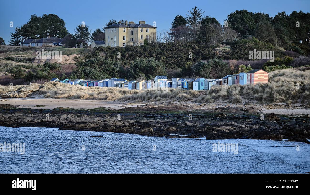 Hopeman Beach Huts From Sea Stock Photo - Alamy