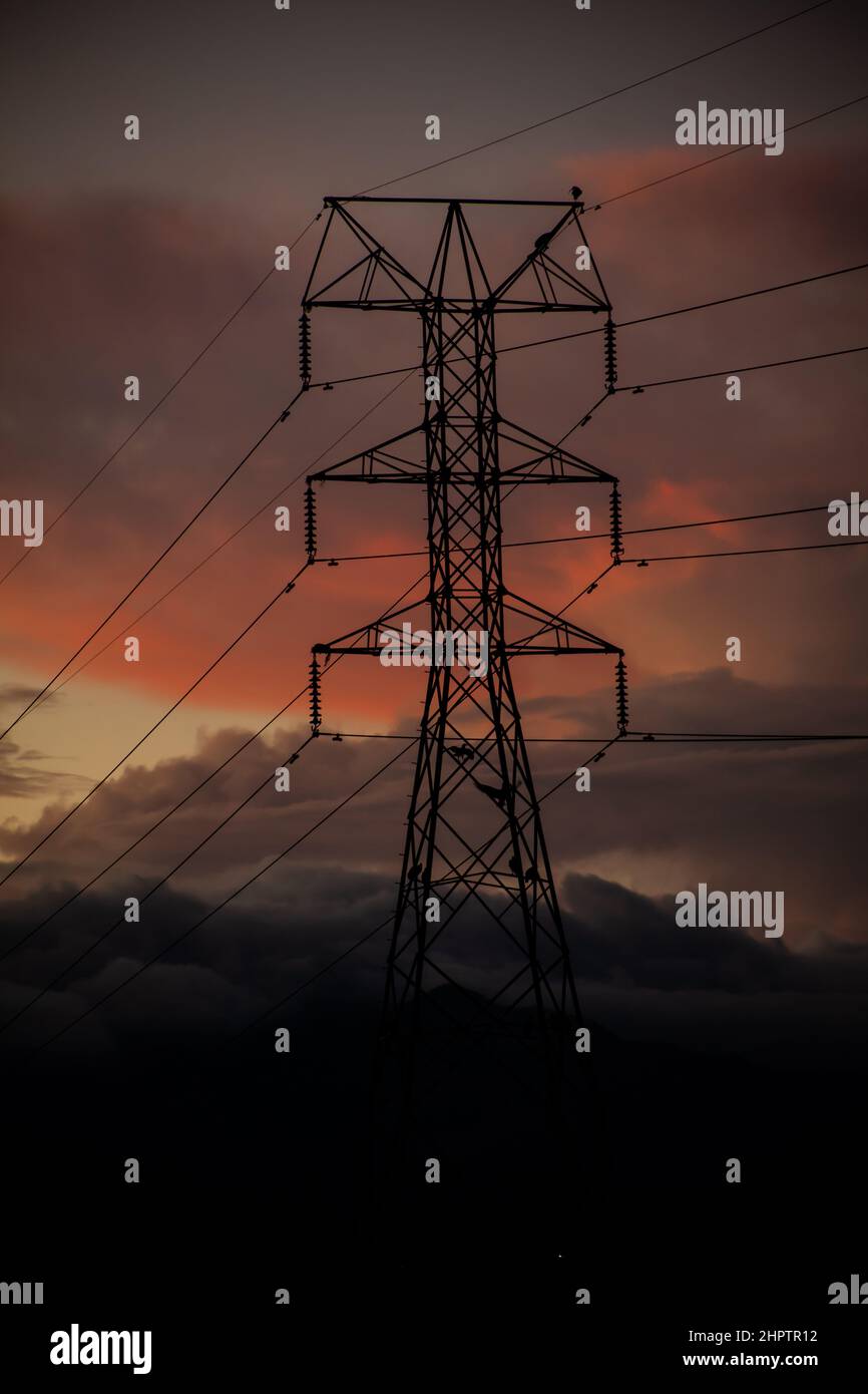 Power tower silhouette hi-res stock photography and images - Alamy