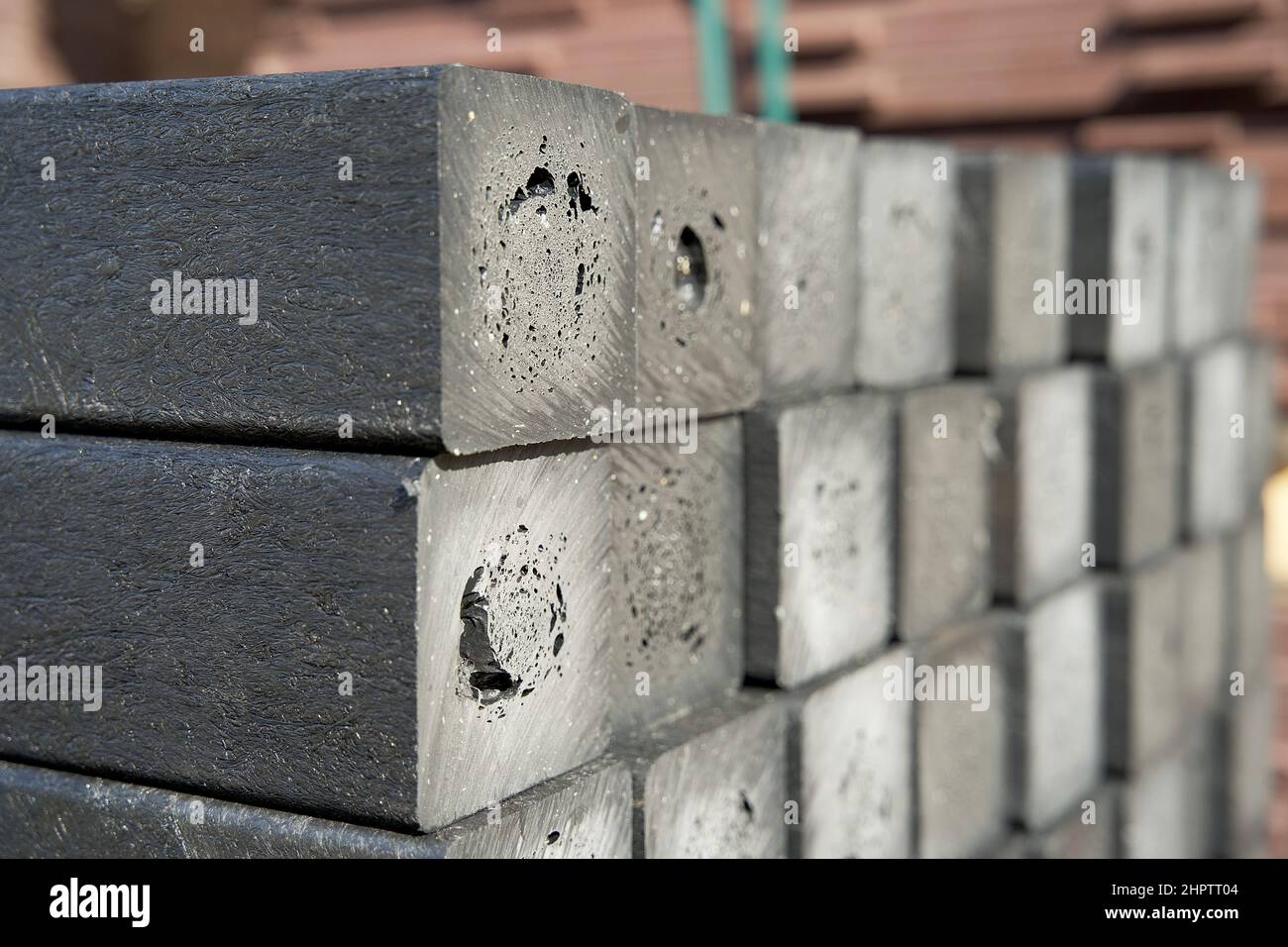 Close-up of circular construction material made from re-used waste ...