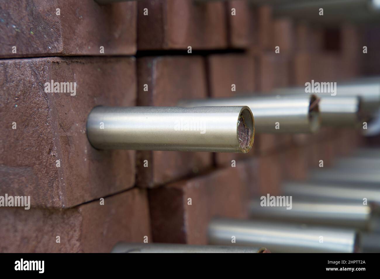 Close-up of circular construction material made from re-used waste ...