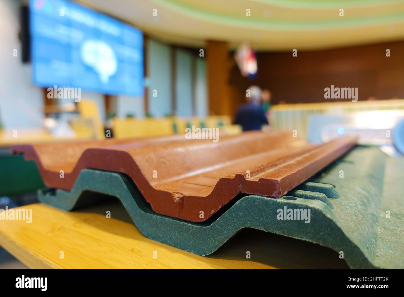 Close-up of circular construction material made from re-used waste ...