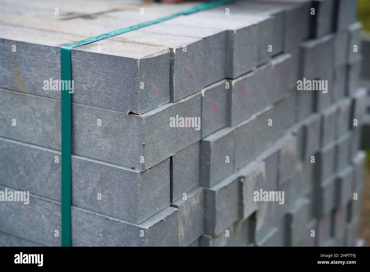 Close-up of circular construction material made from re-used waste ...