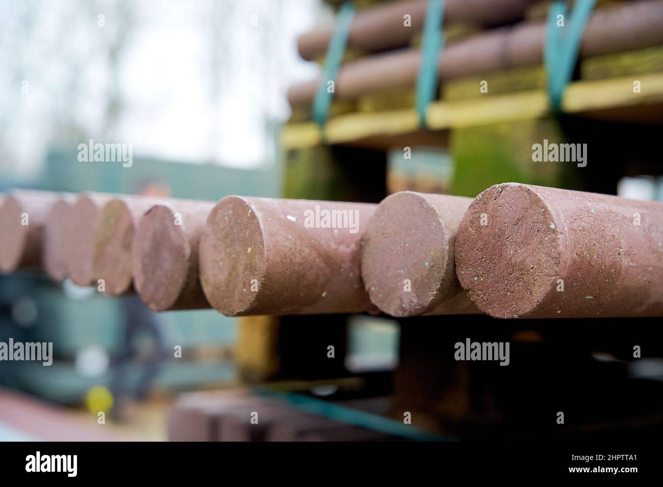 Close-up of circular construction material made from re-used waste ...