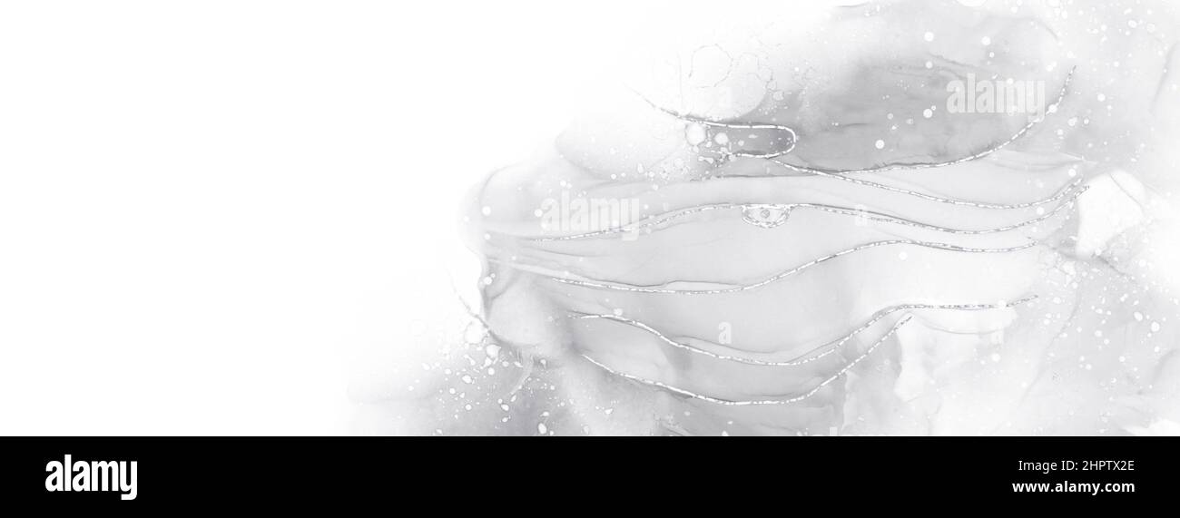 Fluid flow of light grey textured ink across a white page design for ...