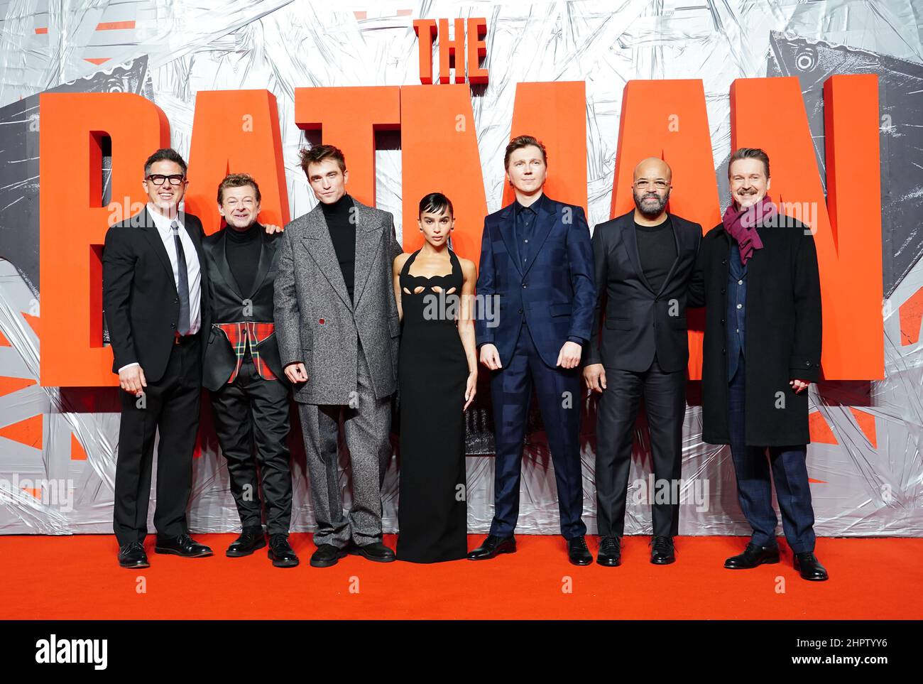(Left to right) Dylan Clark, Andy Serkis, Robert Pattinson, Zoe Kravitz ...