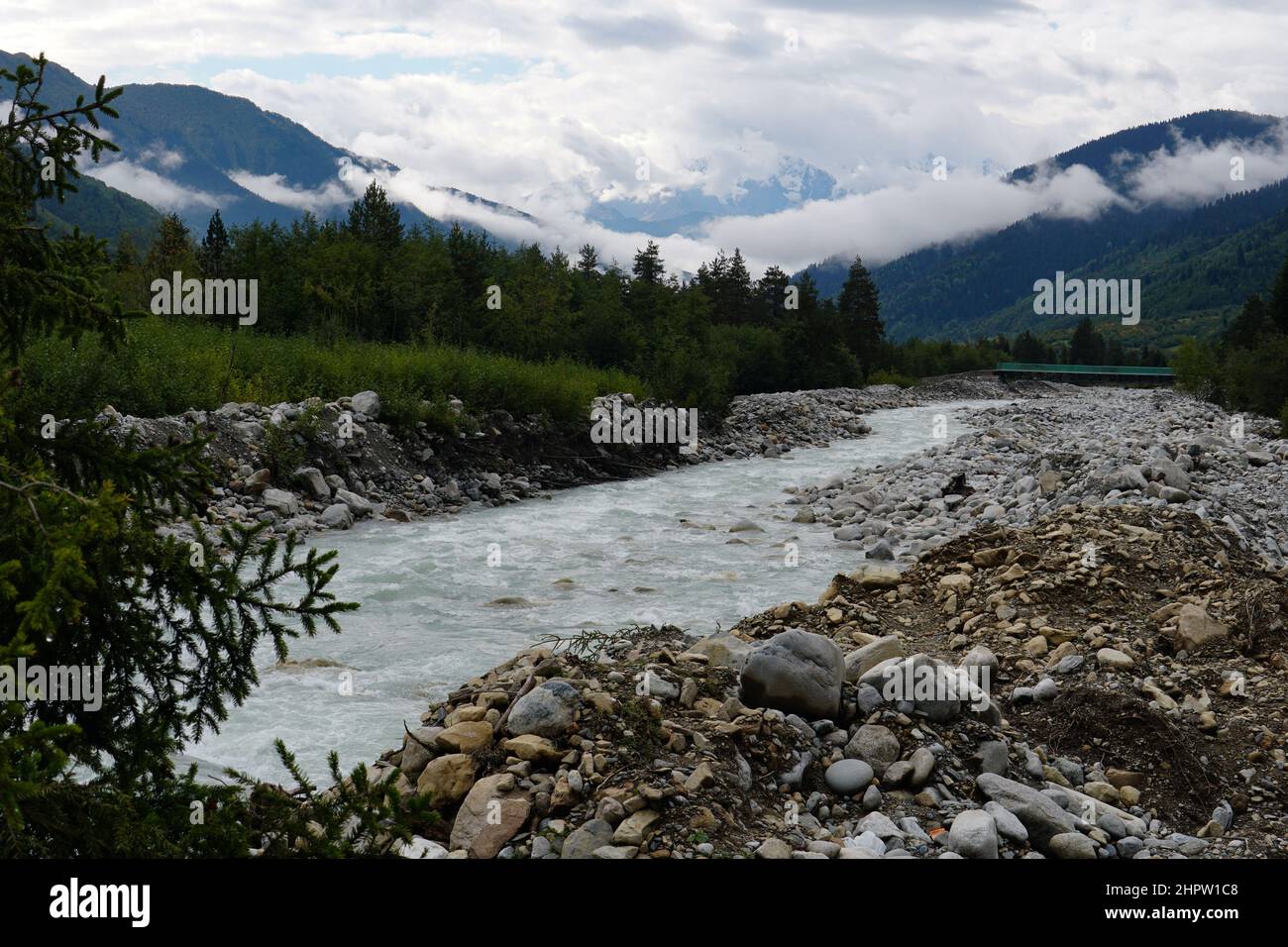 Mountain clean river in the forest. Rocky bank of a mountain river ...
