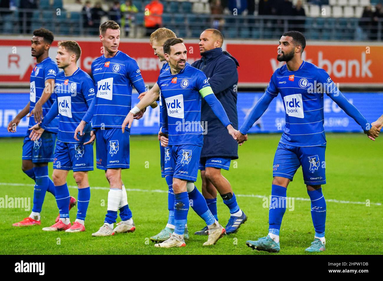 GENT, BELGIUM - FEBRUARY 23: Sven Kums of KAA Gent and Christopher ...