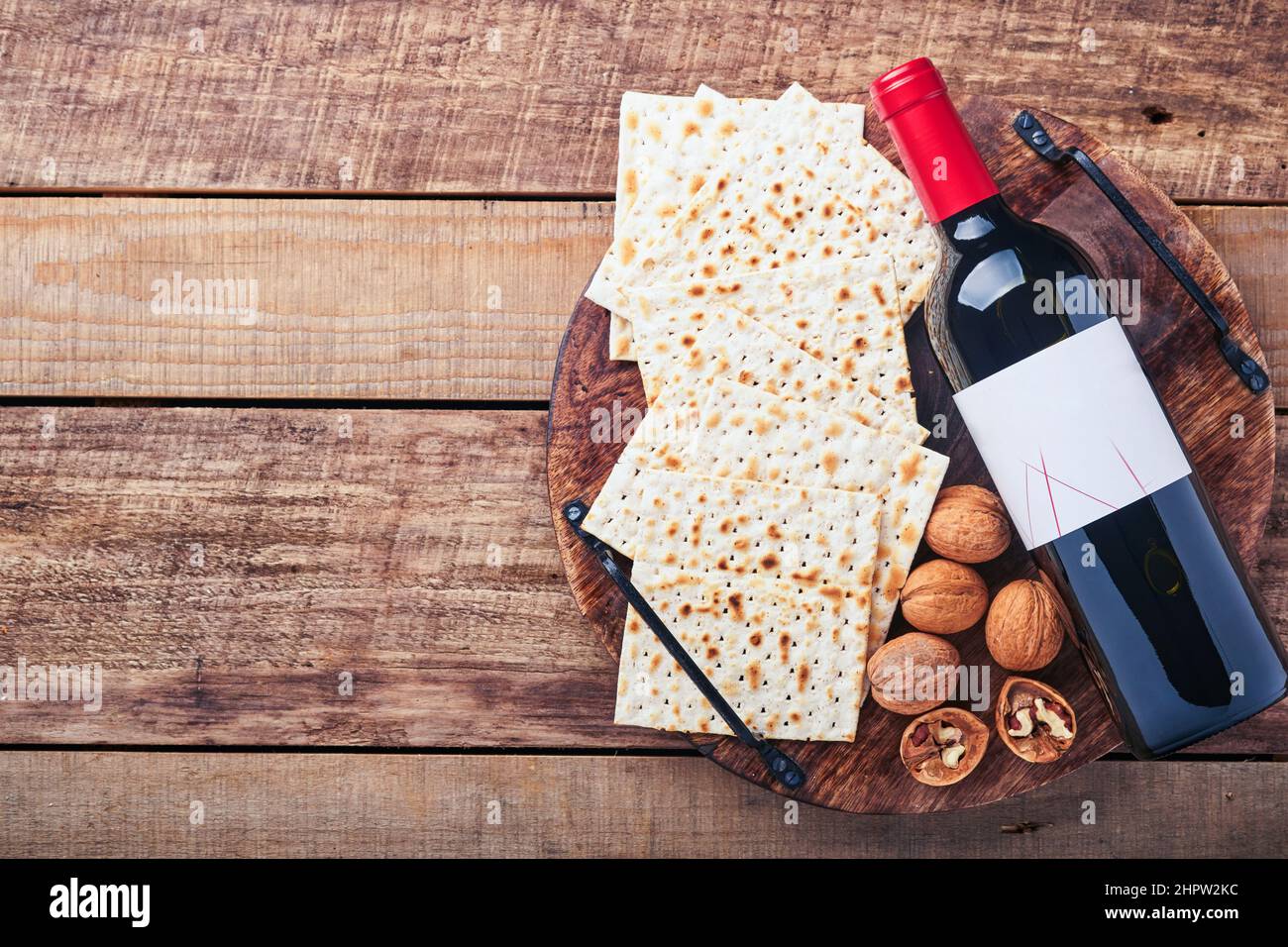 Matzah, red kosher and walnut. Traditional ritual Jewish bread on old ...