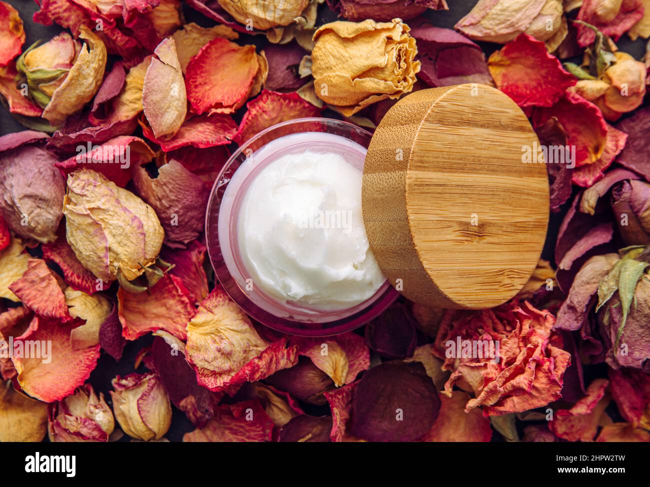 Pink color jar with velvety texture white handmade body butter cream ...