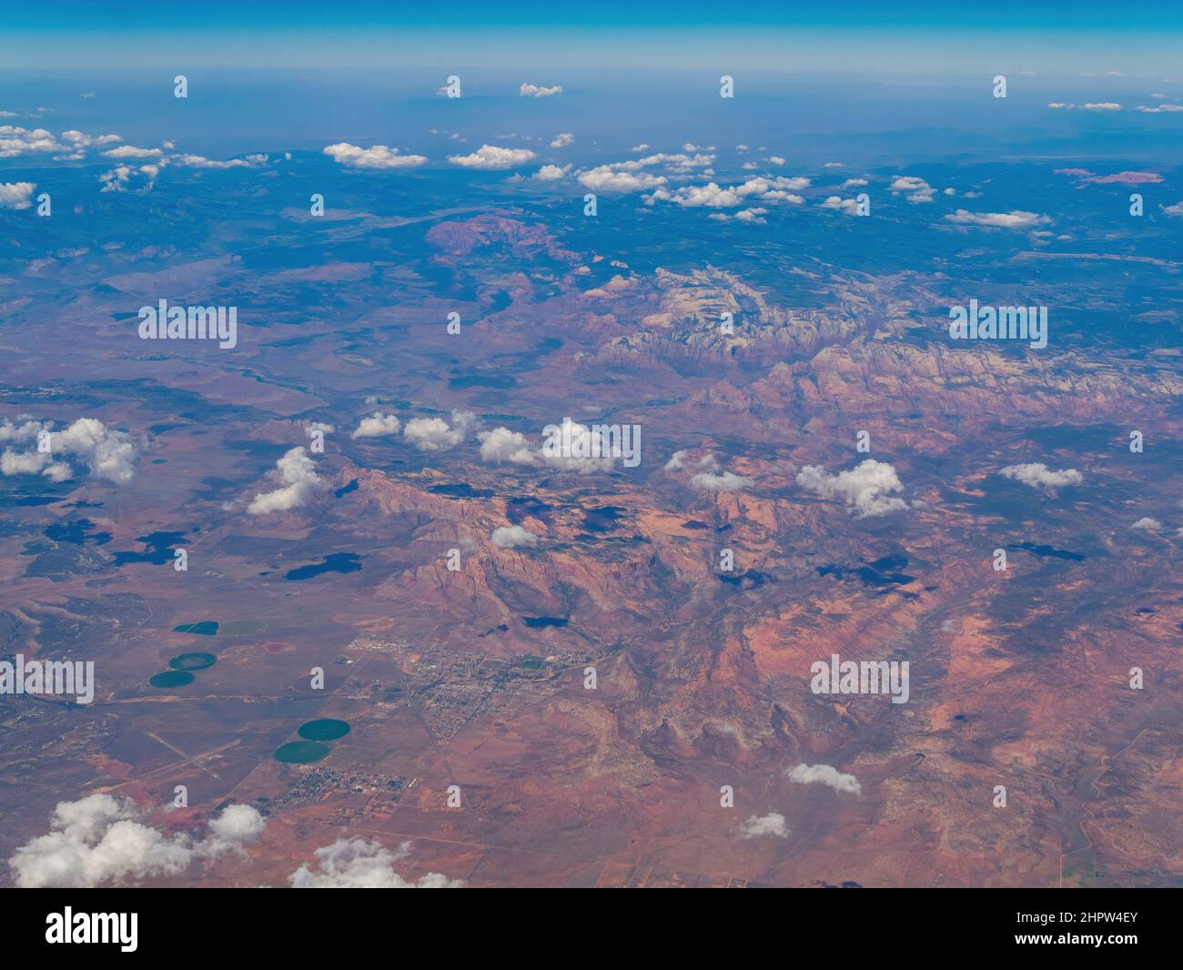 Aerial view of the landscape around the border of Arizona and Utah at ...