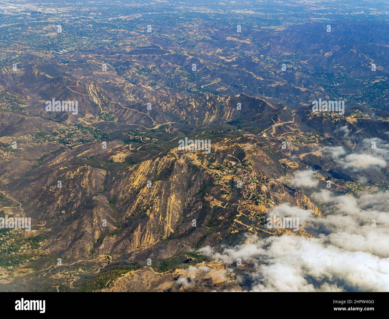 Aerial view of the Los Angeles area cityscape at California Stock Photo ...