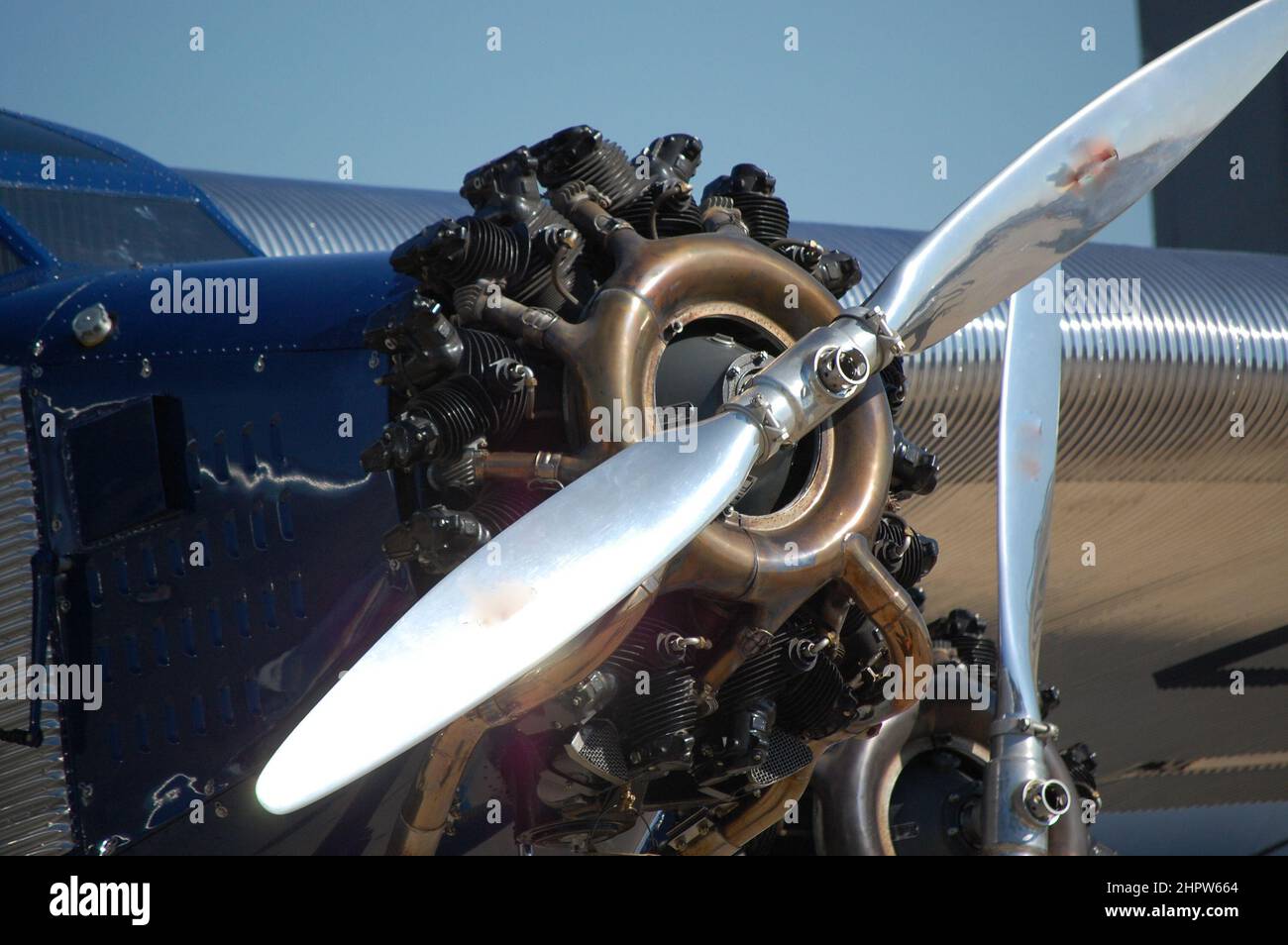 Antique Ford Trimotor airplane front view of nose engine Stock Photo ...