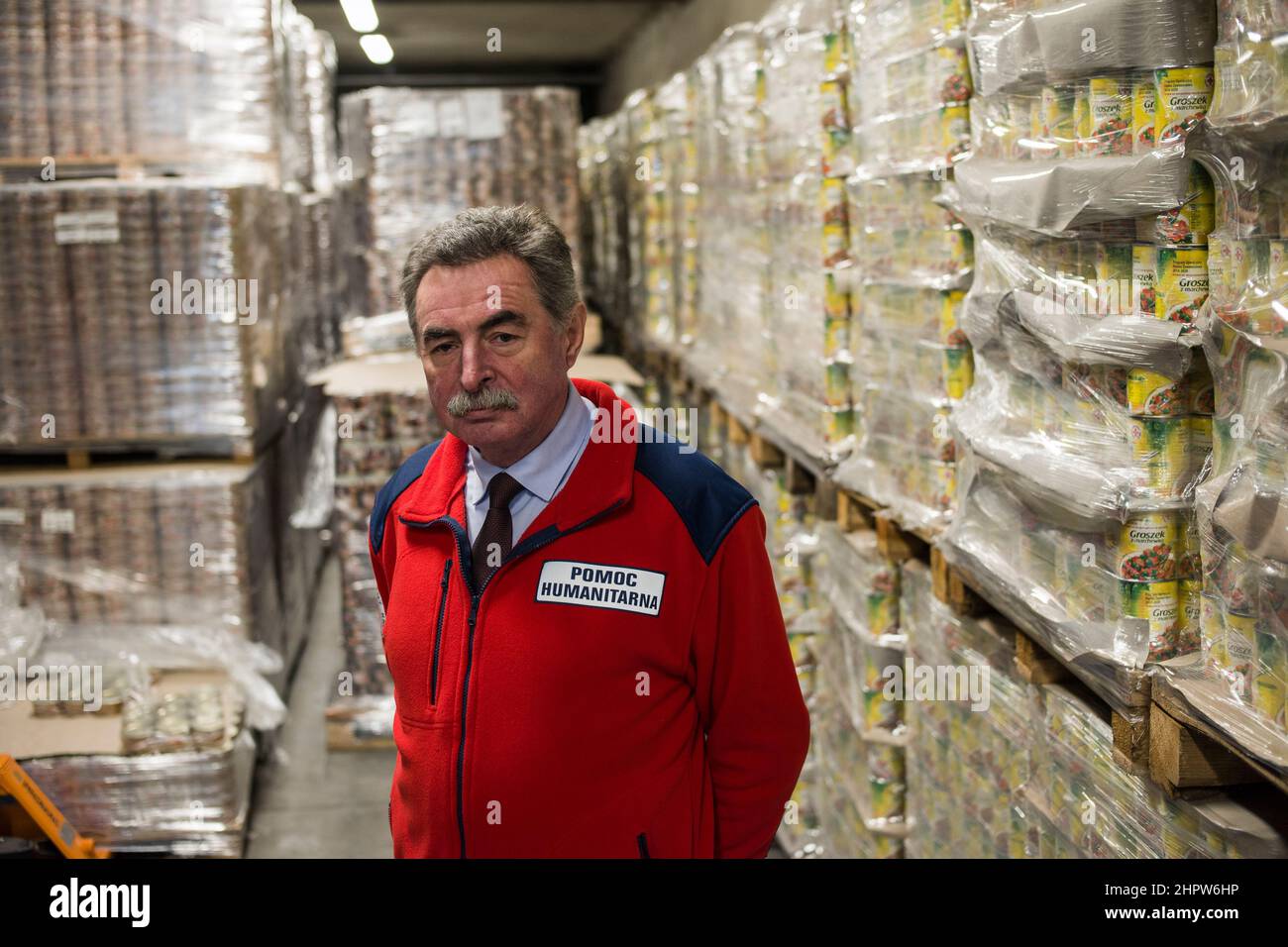 The chairman of the Polish Red Cross, Jerzy Bisek seen in the warehouse ...