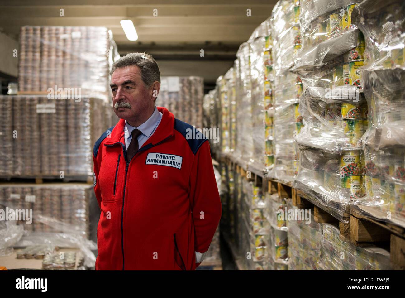 The chairman of the Polish Red Cross, Jerzy Bisek seen in the warehouse ...