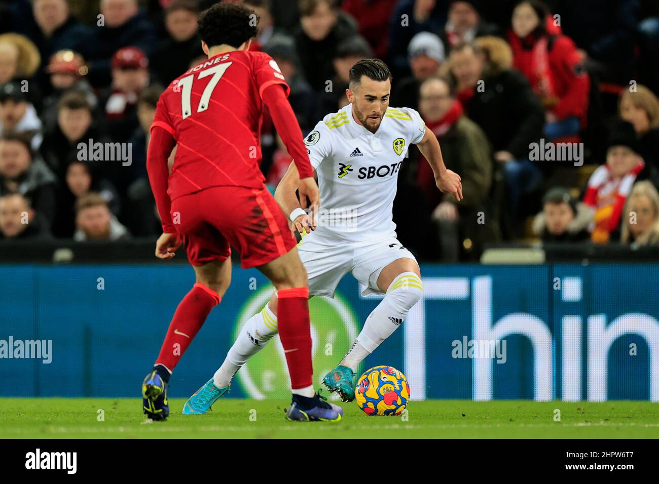 Liverpool, UK. 23rd Feb, 2022. Jack Harrison #22 of Leeds United tries ...