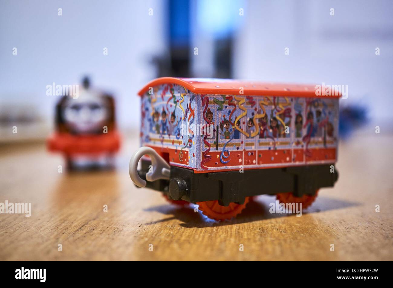 Plastic Thomas and Friends locomotive wagon in the playroom Stock Photo ...