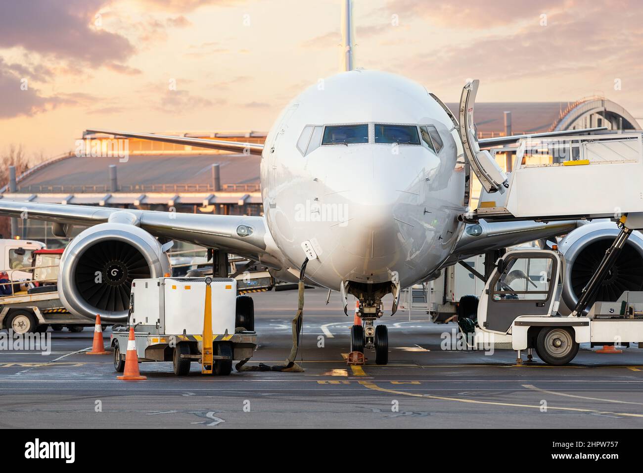 Close-up detail view of highloader cargo catering service truck loading ...