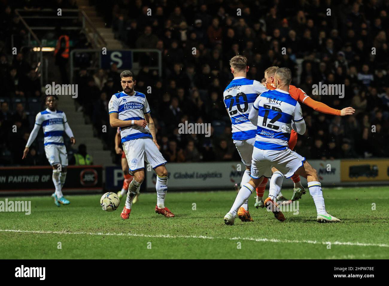 Shayne Lavery #19 of Blackpool shoots on goal Stock Photo - Alamy